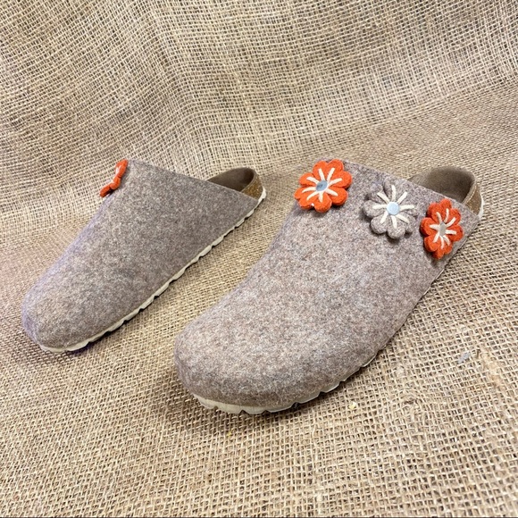 Autenti Shoes | Shoes | Womens Clog Floral Sandals Slip On Wool Felt ...